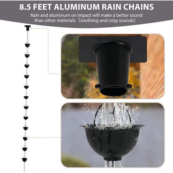 SenQWFa Rain Chains with Gutter Adapter, Aluminum Hammered Wide Cup ...