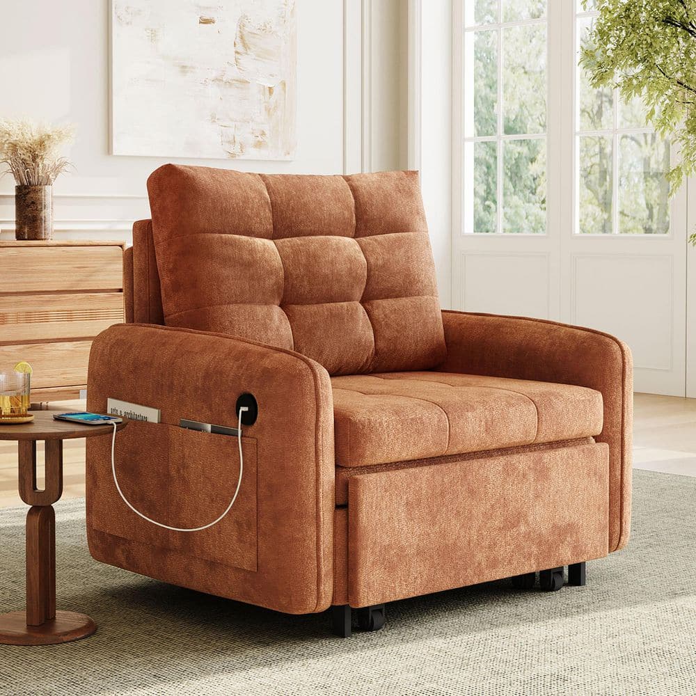Qualler 80 in. Flared Arm Chenille Modular Sofa in Orange, Sofa Bed ...