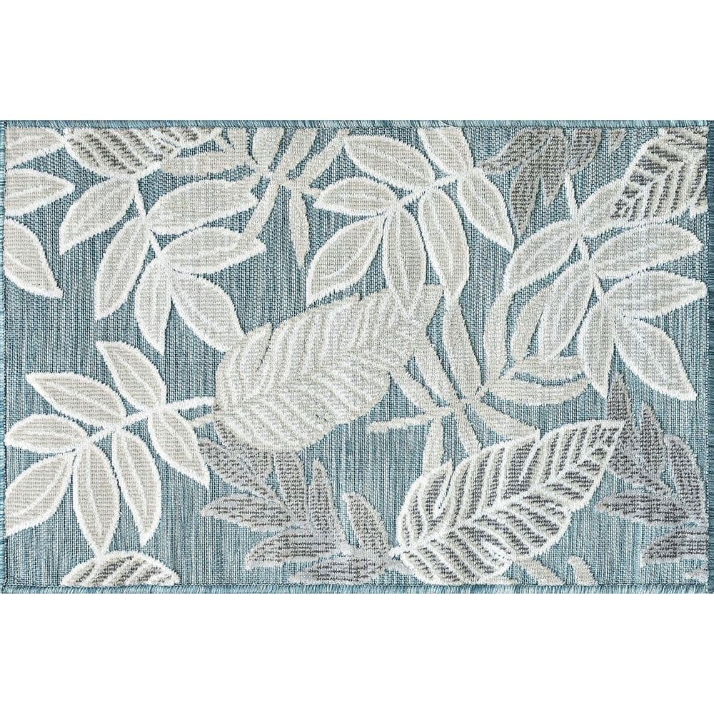 Tayse Rugs Tropic Floral Aqua 2 ft. x 3 ft. Indoor/Outdoor Area Rug ...