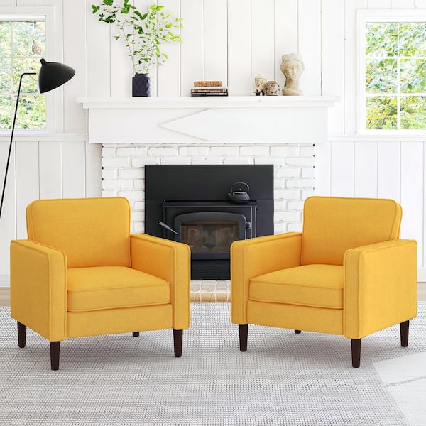 LUE BONA Galen Yellow Mid Century Modern Accent Arm Chair (Set of 2 ...