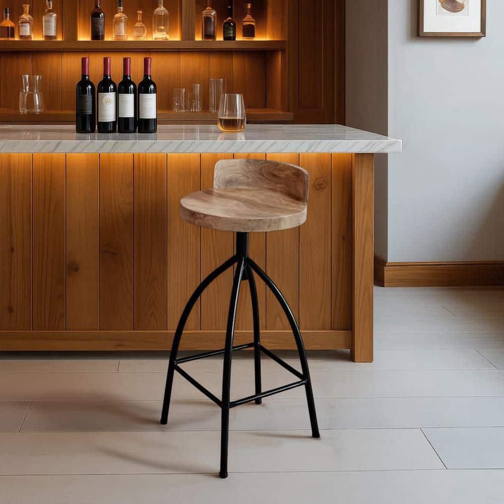 THE URBAN PORT 32 in. H Brown and Black Low Back Wood Industrial Style ...