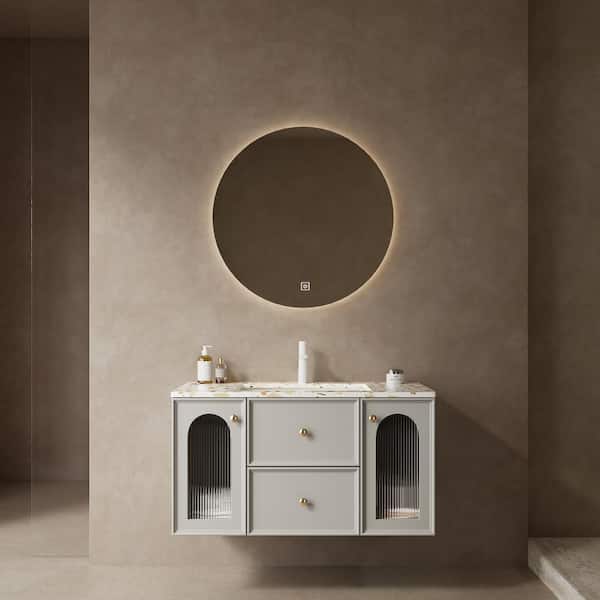 Nivencai 36 in. Freestanding Light Gray Bath Vanity with Terrazzo Stone ...