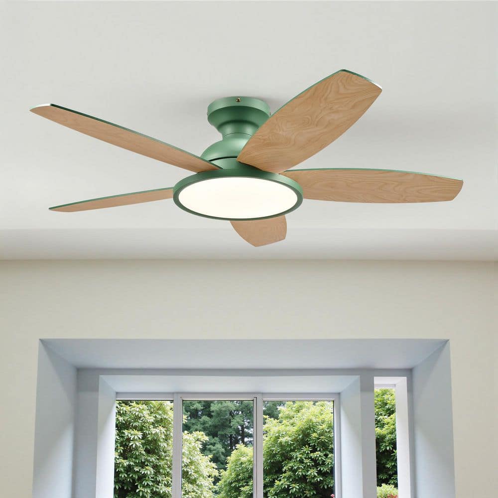 Merra 42 in. Integrated LED Green Natural Woodgrain Low Profile Flush ...