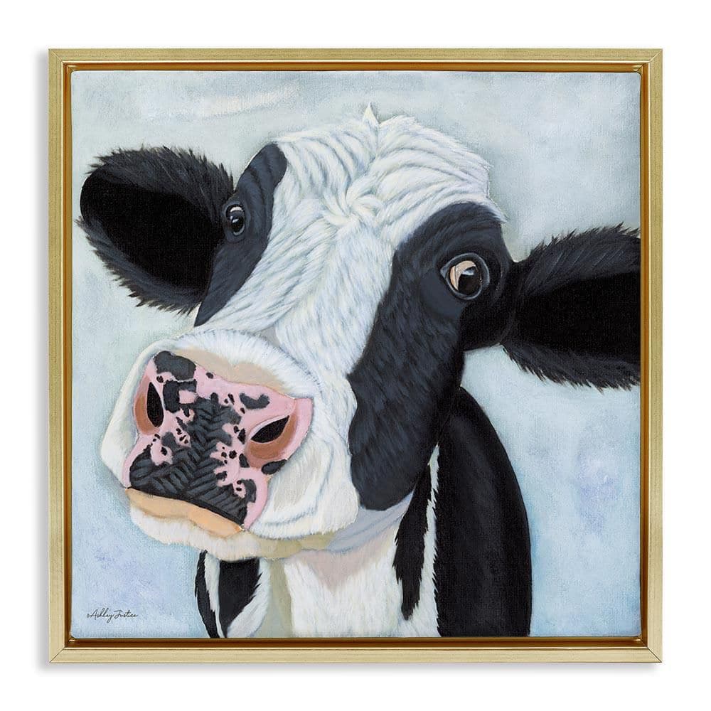 Stupell Industries Funny Cow Gaze by Ashley Justice Gold Floater Frame ...