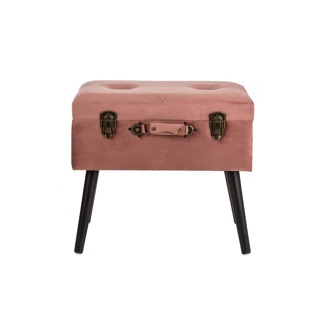 Glitzhome 19.69 in. L Pink Clay Velvet Upholstered Storage Stool ...