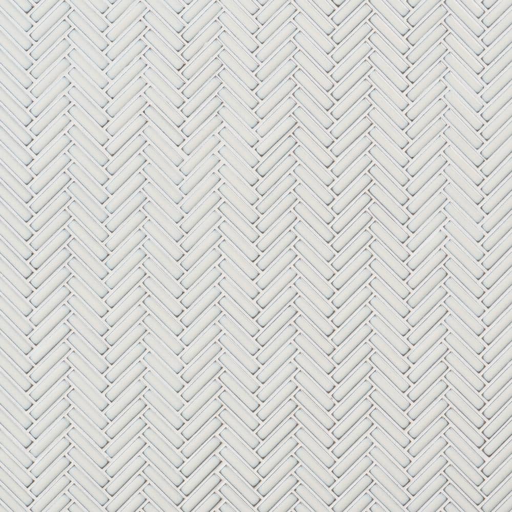 Ivy Hill Tile Motif Herringbone Snow White 11.14 in. x 11.14 in. Glossy ...