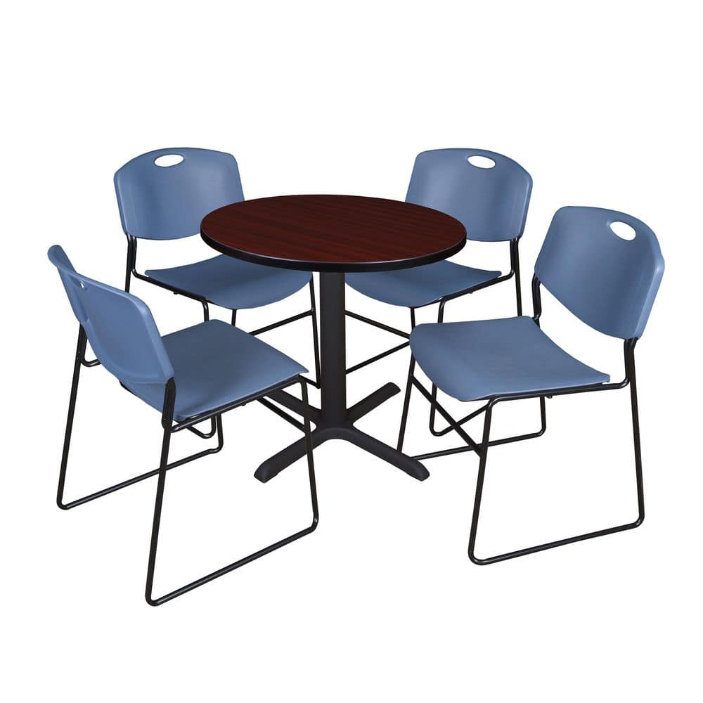 Regency Cain 30 in. Mahogany Round X-Base Breakroom Table Desk and 4 ...
