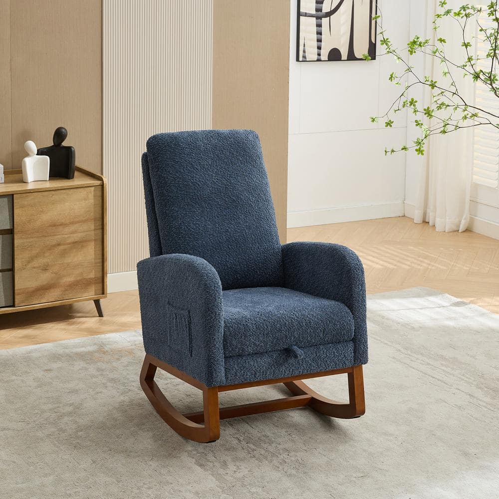 CSC DECOR INC Navy Blue Boucle Fabric Rocking Chair with Retractable ...