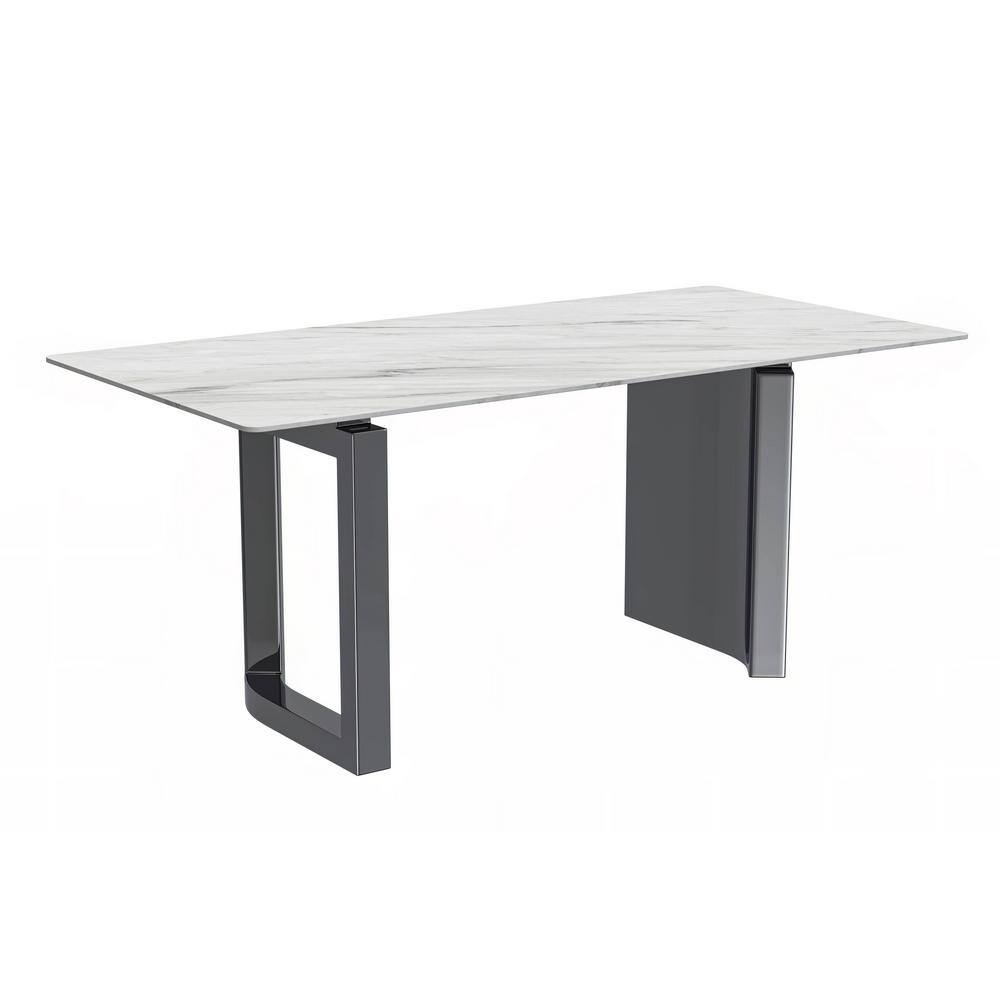 Leisuremod Astra Modern White Sintered Stone 62 in. Sled Dining Table ...