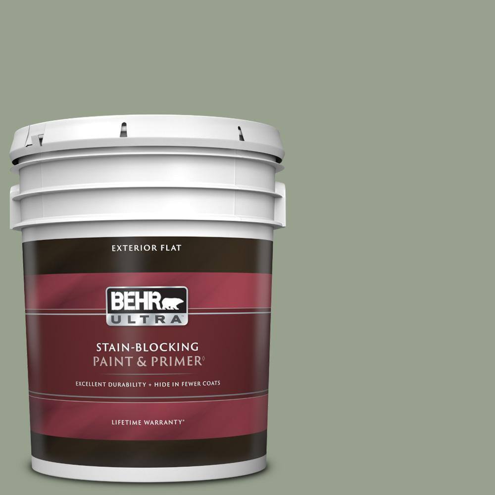 BEHR ULTRA 5 gal. #N390-4 Bitter Sage Flat Exterior Paint & Primer ...
