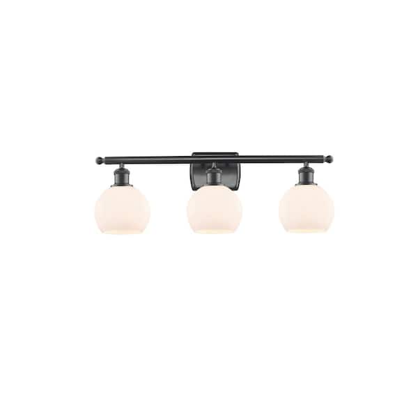 Innovations Athens 26 in. 3-Light Matte Black, Matte White Vanity Light ...