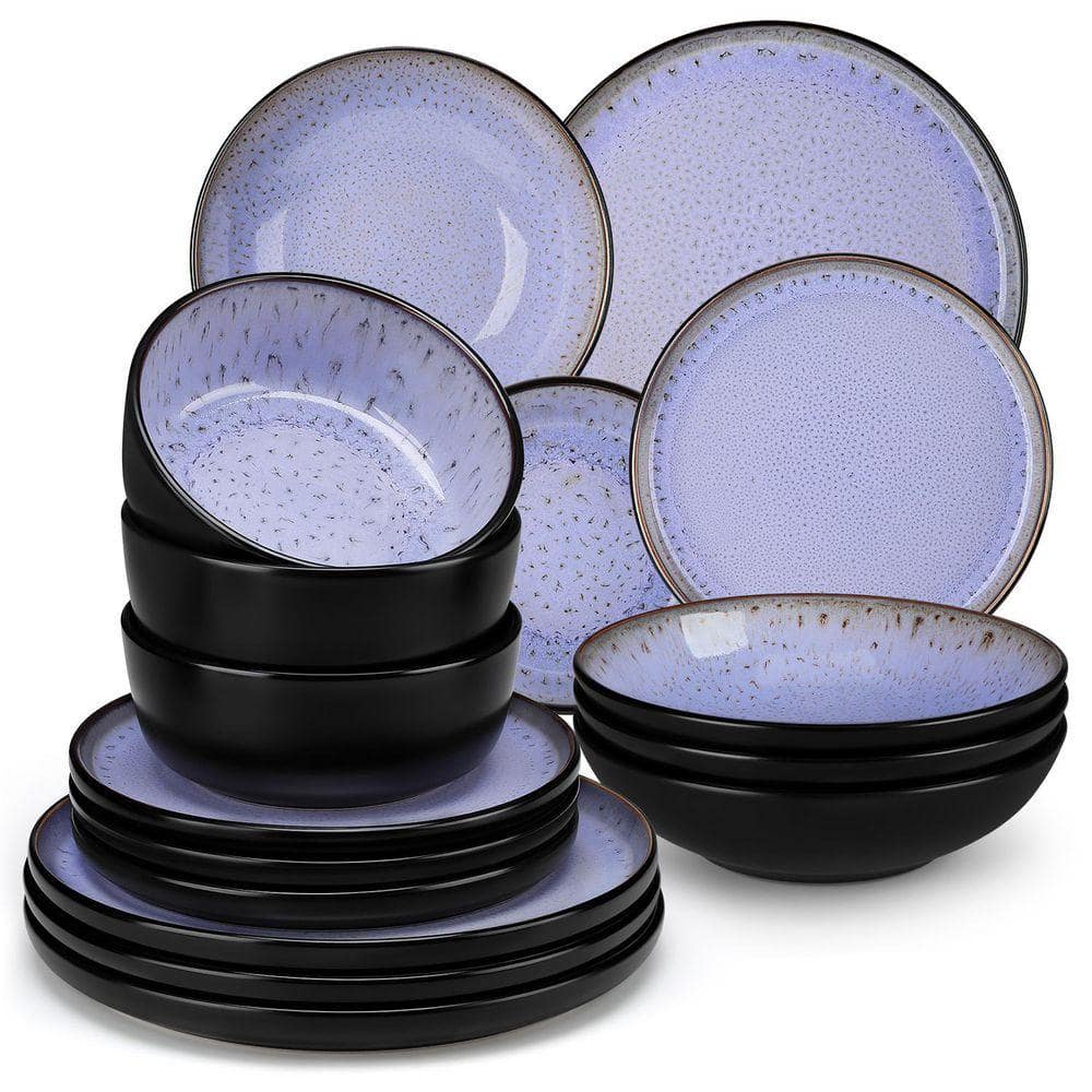 vancasso Series Amber 16-Piece Purple and Black Stoneware Dinnerware ...