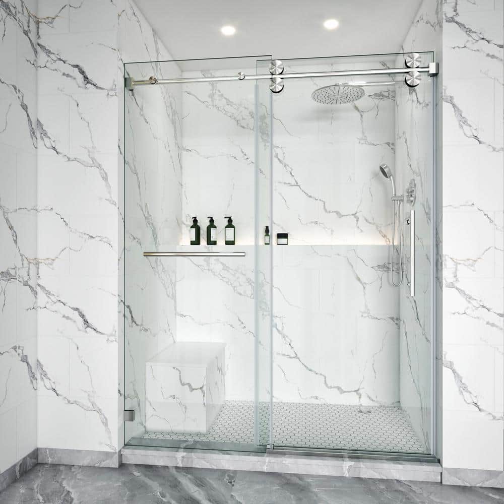 LASIHEM 56-60 in. W x 72 in. H Single Sliding Frameless Shower Door ...