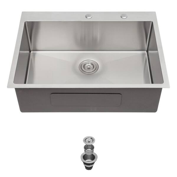 LIVACA 33 in. Drop-In Single Bowl 16-Gauge Brushed Nickel Stainless ...