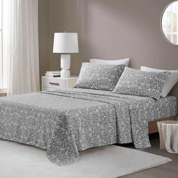 TRUE NORTH Cozy Cotton Flannel 4-Piece Sage Winter Fauna Cotton Queen ...