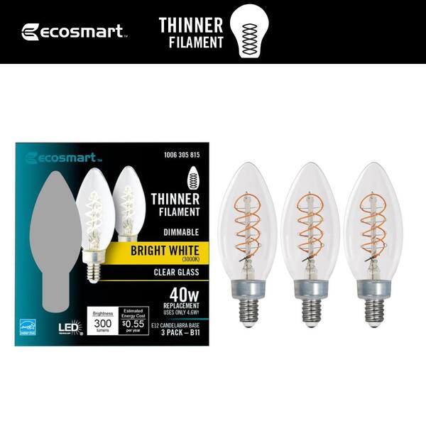 Have a question about EcoSmart 40-Watt Equivalent B11 Dimmable E12 Candelabra Fine Bendy ...