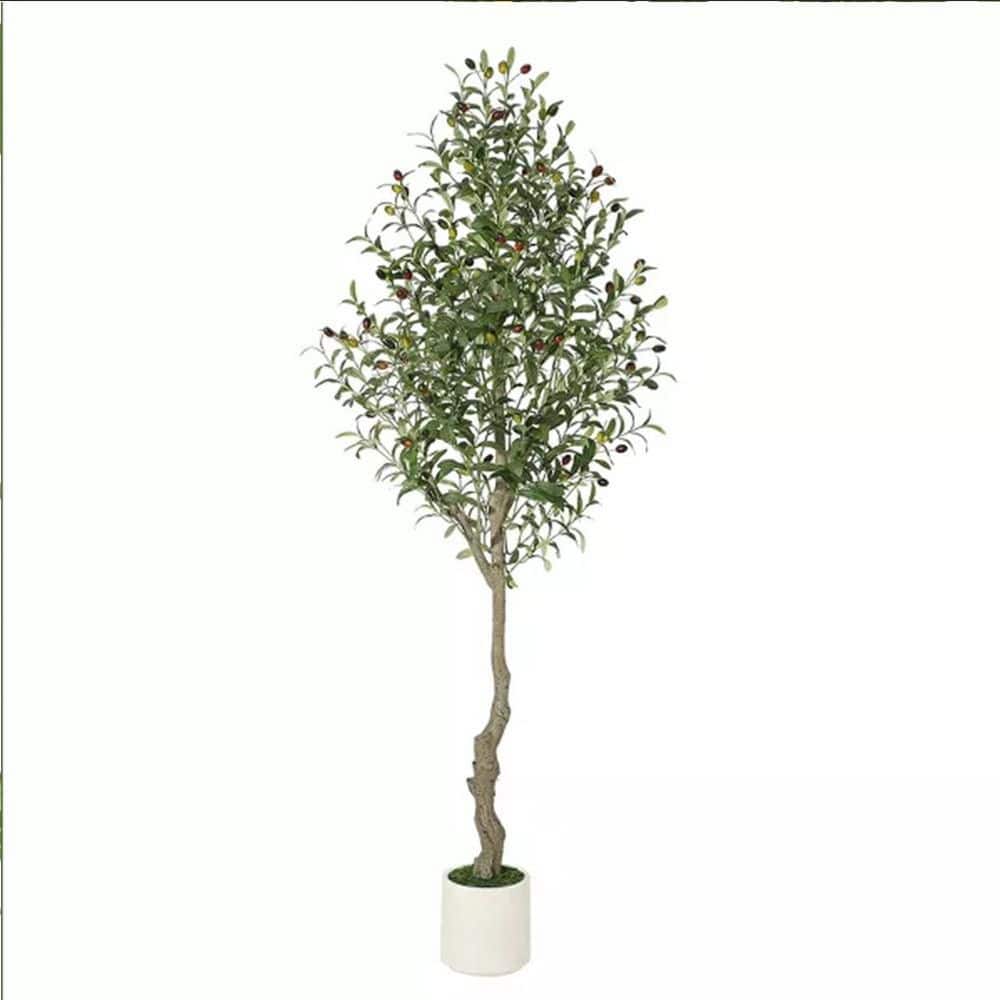 Garvee 6 ft. Artificial Olive Tree In White Pot, Artificial Fiddle Leaf ...
