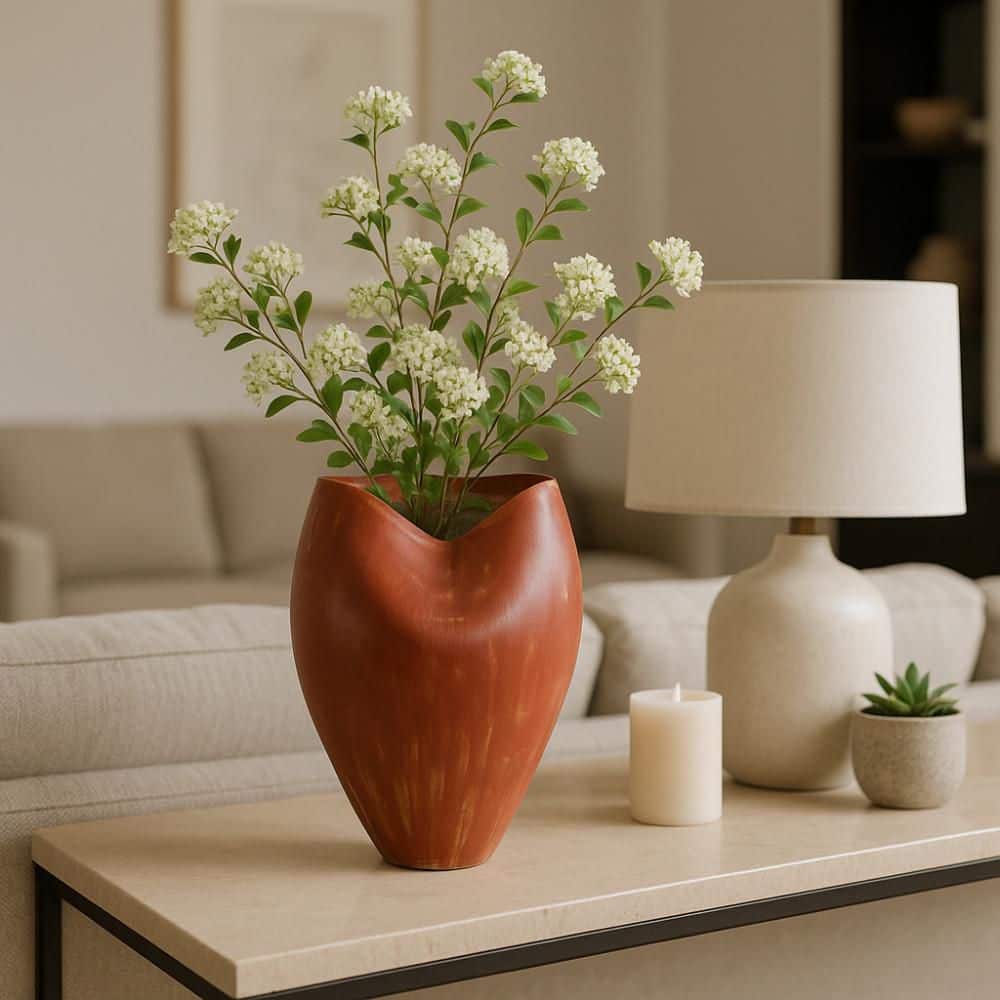 Liv & Skye 14 in. Red Porcelain Geometric Small Novelty Decorative Vase ...