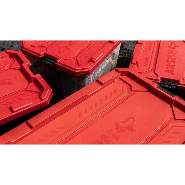 Husky 57 Gal. Pro Grip Storage Tote with Wheels in Black with Red Lid ...