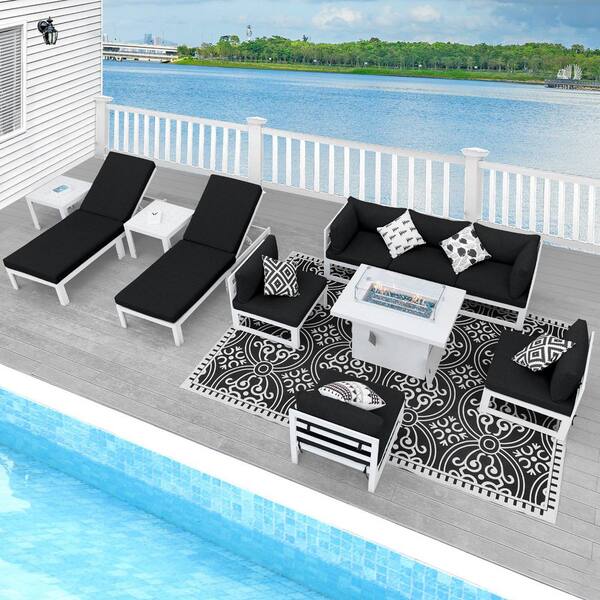 FINCATI 13-Piece White Aluminum Outdoor Patio Conversation Set with ...