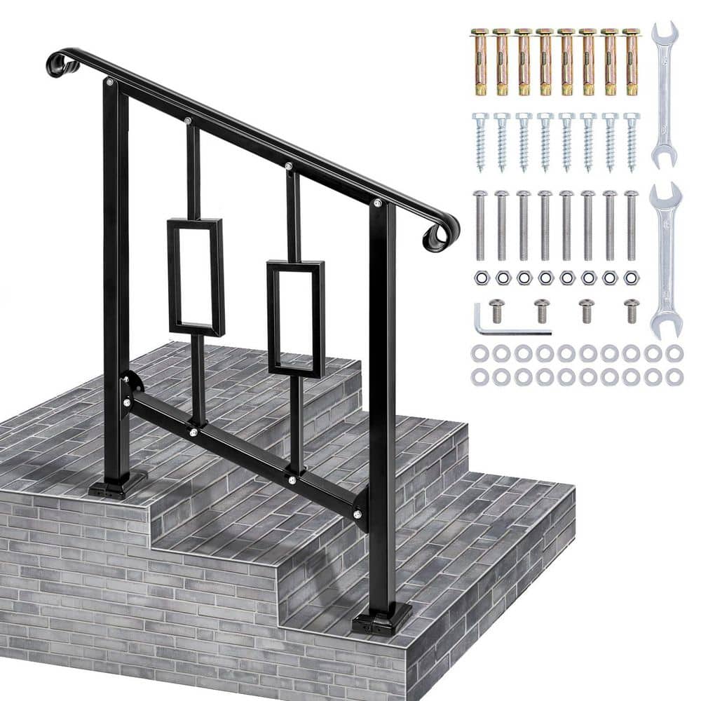 NVNOO Outdoor Handrails Heavy Duty Double Post Railing Fits 2-3 Steps ...