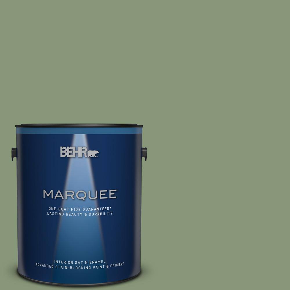 BEHR MARQUEE 1 gal. #S390-5 Laurel Tree One-Coat Hide Satin Enamel ...