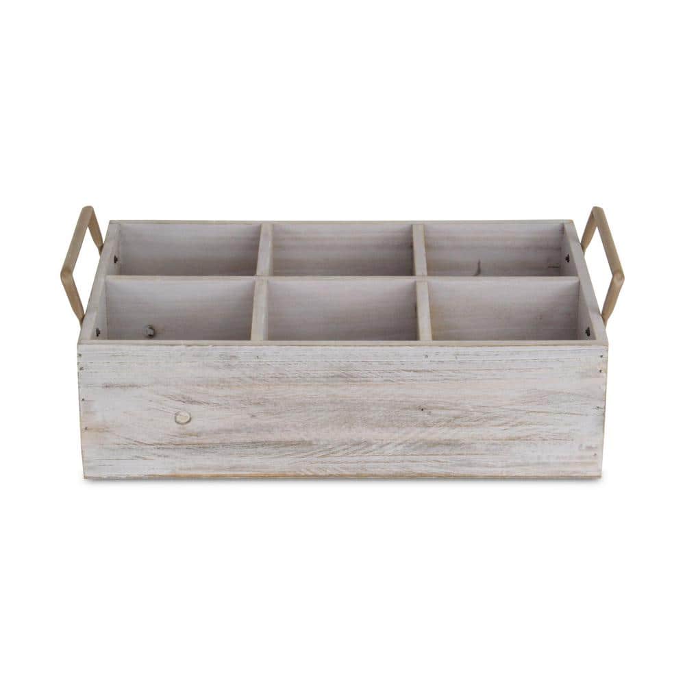 HomeRoots Rustic Graywash 6 Slot Wooden Caddy 2000399662 - The Home Depot