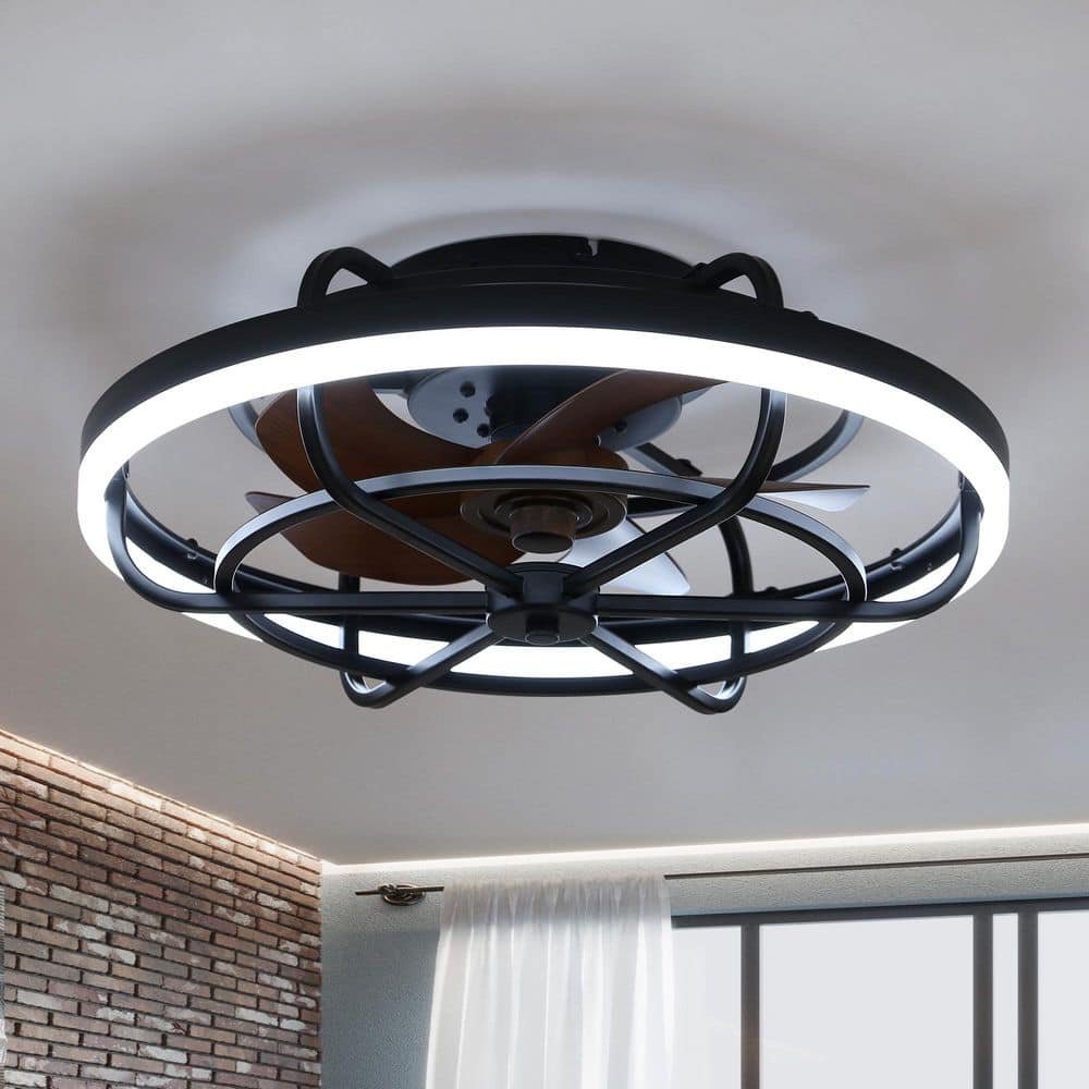 Breezary Francis 20 in. Indoor Black Flush Mounted Ceiling Fan with RGB ...