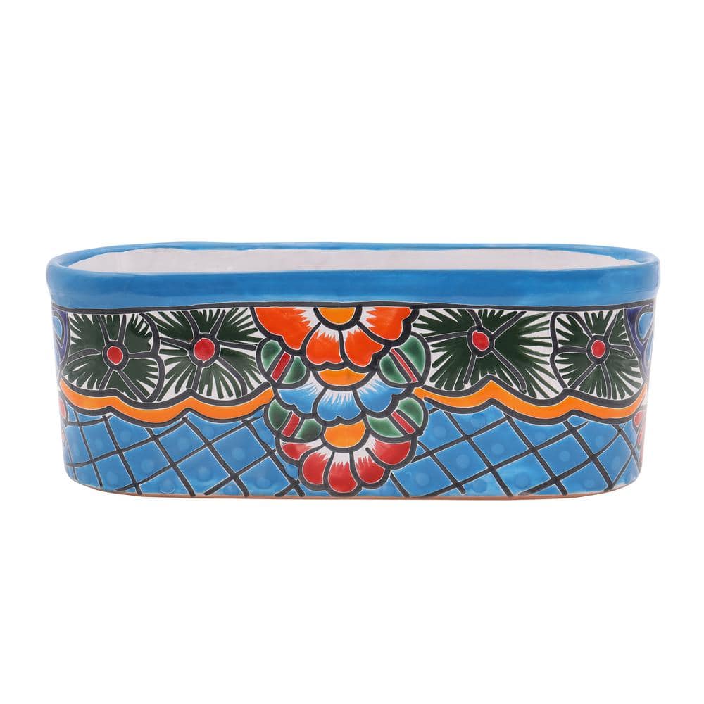 Ravenna Pottery Talavera 12 in. x 5 in. Blue Turquoise Ceramic Ledge ...