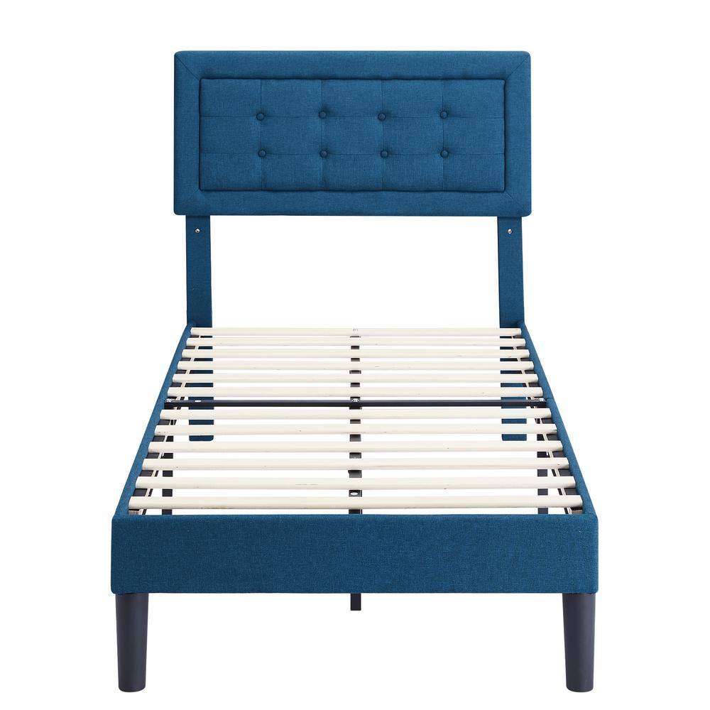VECELO Upholstered Premium Platform Bed Frame，39.3 in. W，Blue Twin Size ...