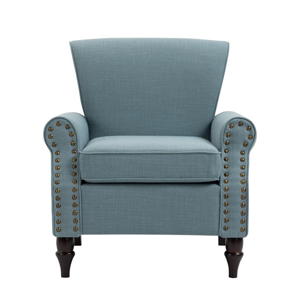 Uixe Mid-Century Retro Wooden Brown Legs Light Blue Upholstered Accent ...