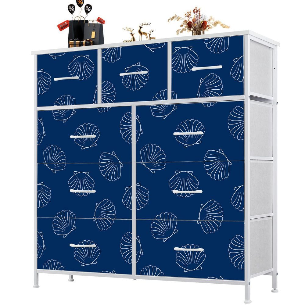 WONDER COMFORT Shell Party White Steel Frame 9 Drawer 11.8 in. Wide ...