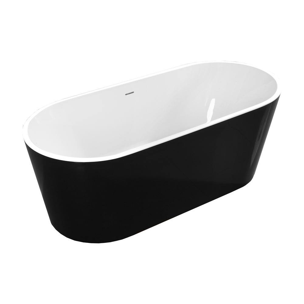 59 in. Acrylic Flatbottom Bathtub with Brushed Nickel Overflow and ...