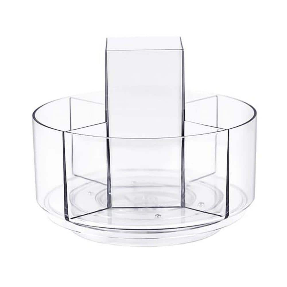 Acrylic Rotating Pen Holder with 5 Compartments, Clear Desk Organizer ...