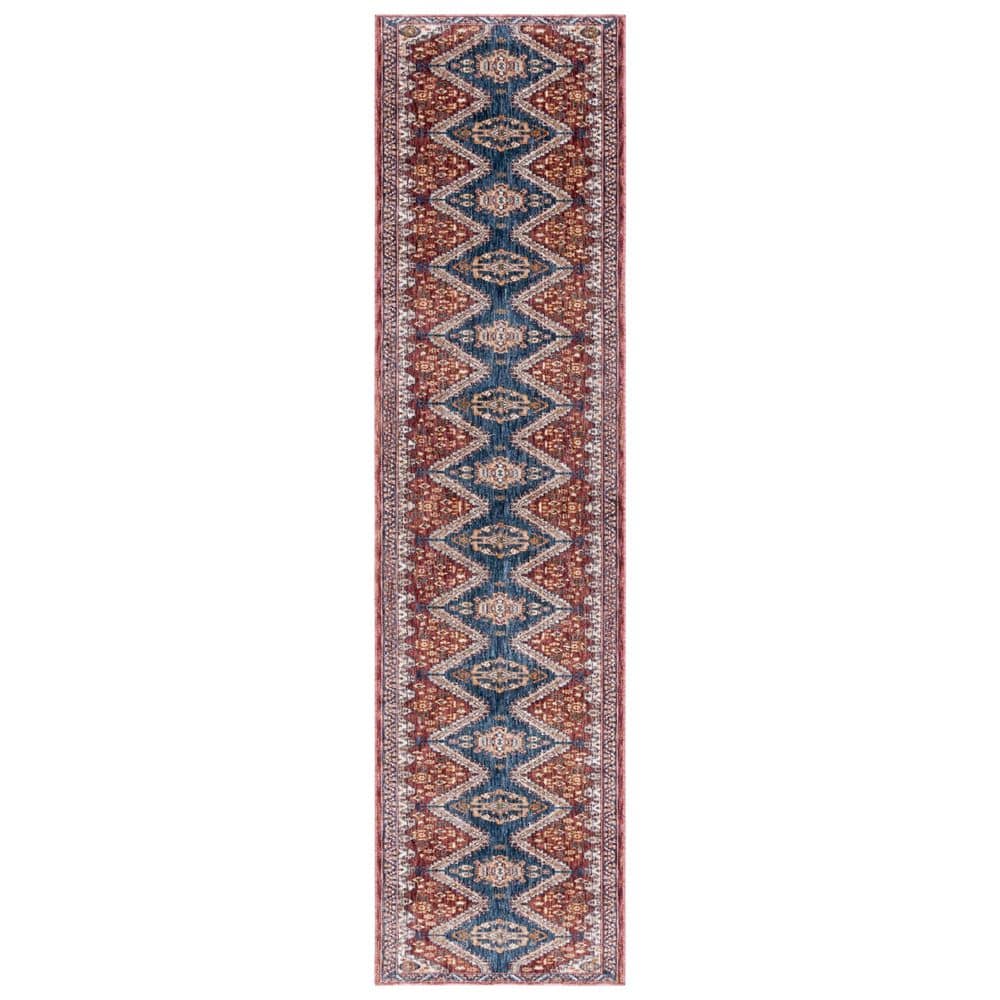 SAFAVIEH Heirloom 2 ft. x 8 ft. Navy/Rust Border Distressed Runner Rug ...
