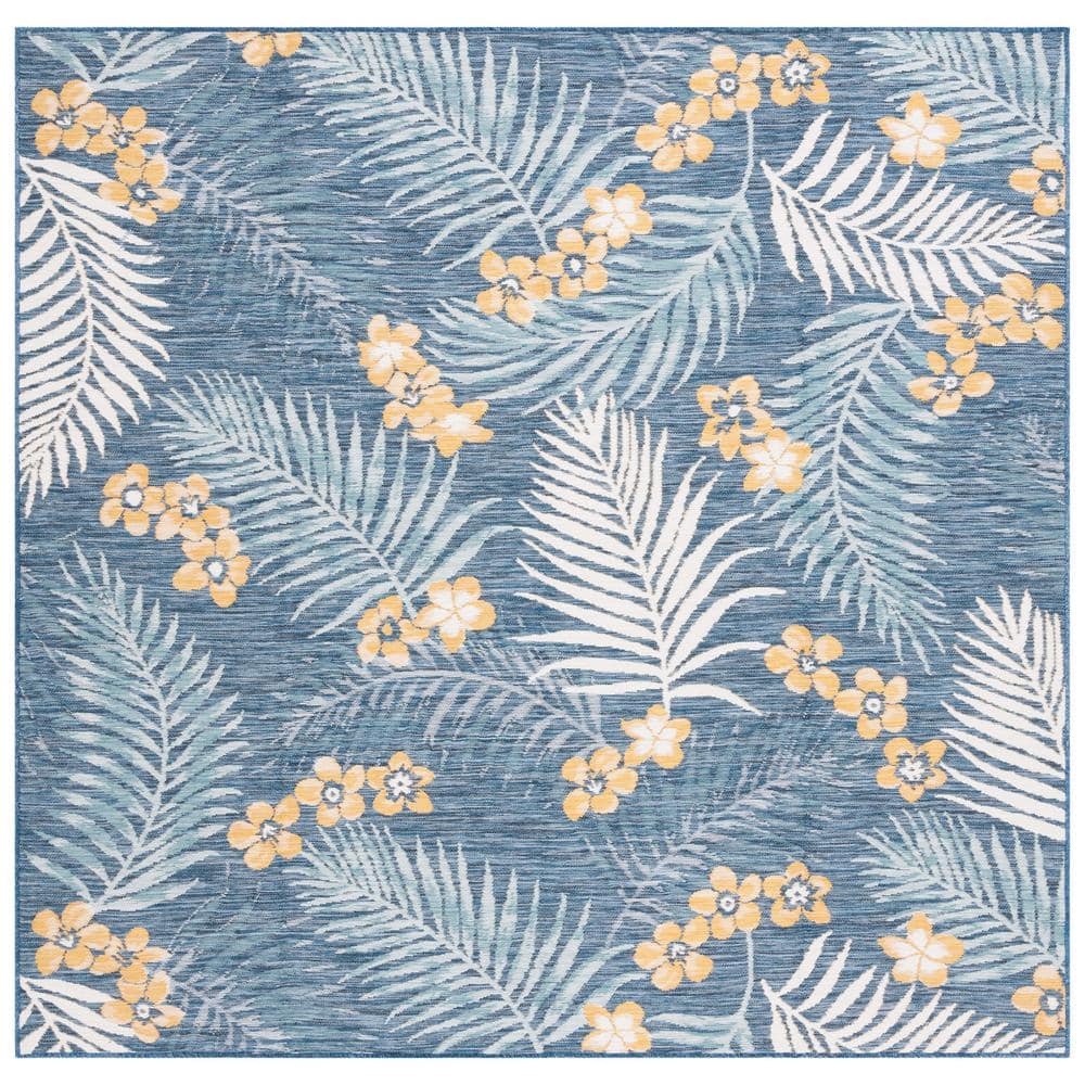 SAFAVIEH Sunrise Ivory/Blue Gold 7 ft. x 7 ft. Oversized Tropical ...