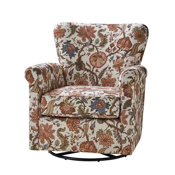 JAYDEN CREATION Georg Red Floral Fabric Shakeable Swivel Chair with ...