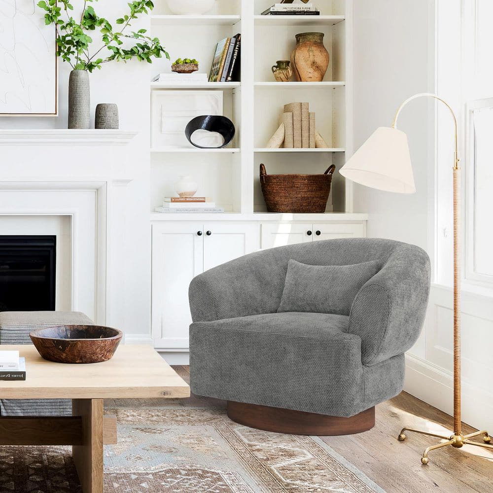 OrangeOne Gekko 32in Gray Chenille U-Shaped 360° Swivel Accent Chair ...