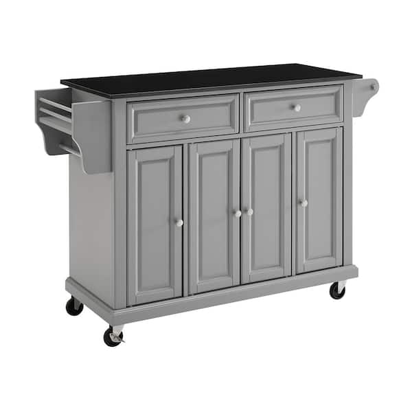 CROSLEY FURNITURE Full Size Grey Kitchen Cart with Solid Black Granite ...
