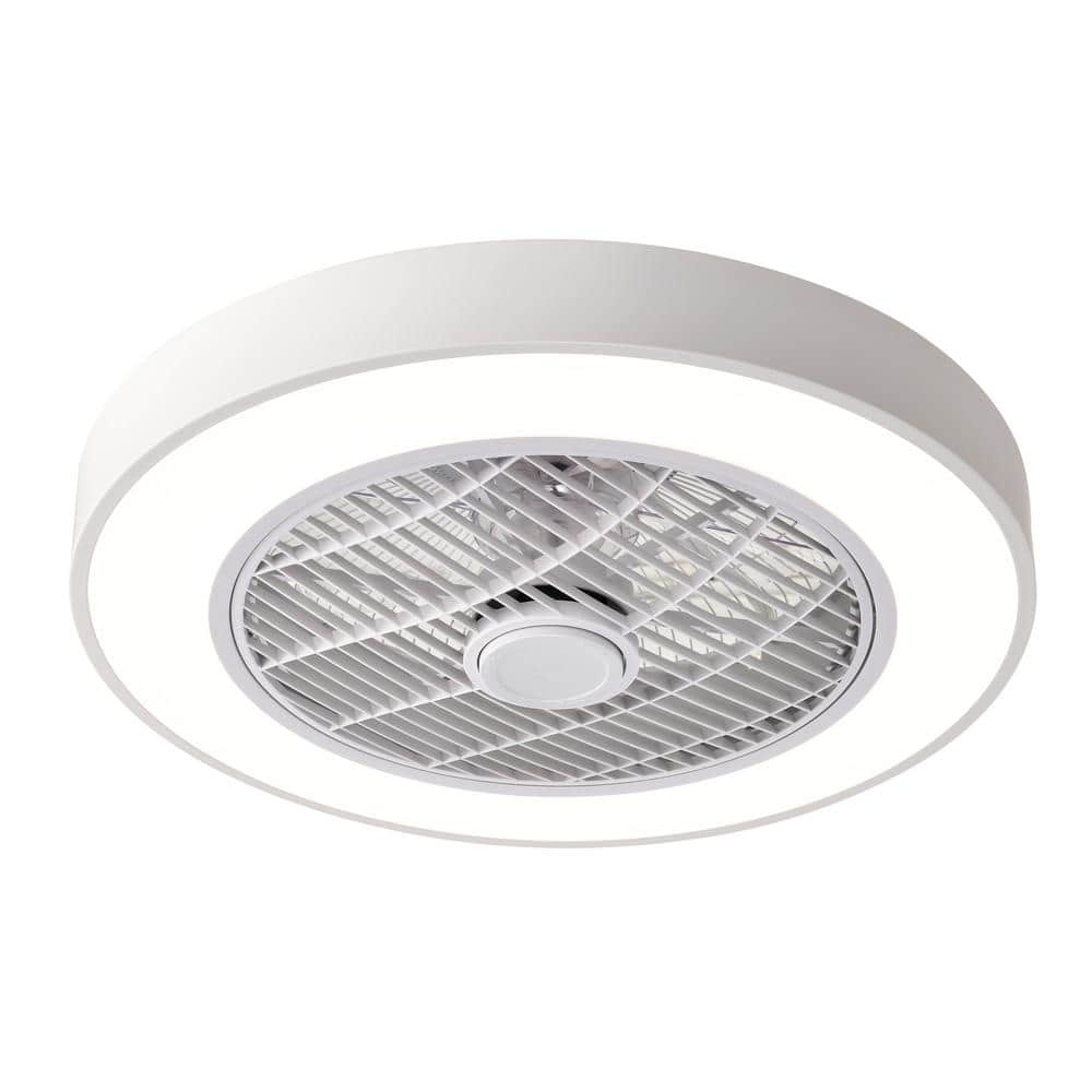 PUDO Modern 20 in. 1-Light Indoor White Enclosed Bladeless Ceiling Fan ...