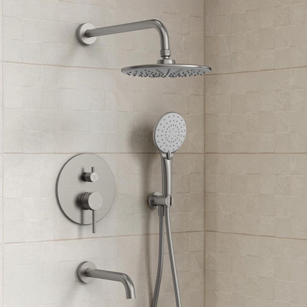 GRANDJOY 3-Spray Single-Handle Round Rain Dual Fixed Shower Head with ...
