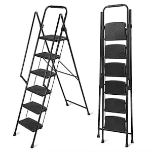 Tatayosi 6-Step Steel Step Stool Ladder with Tool Tray, 550 lbs. Load ...