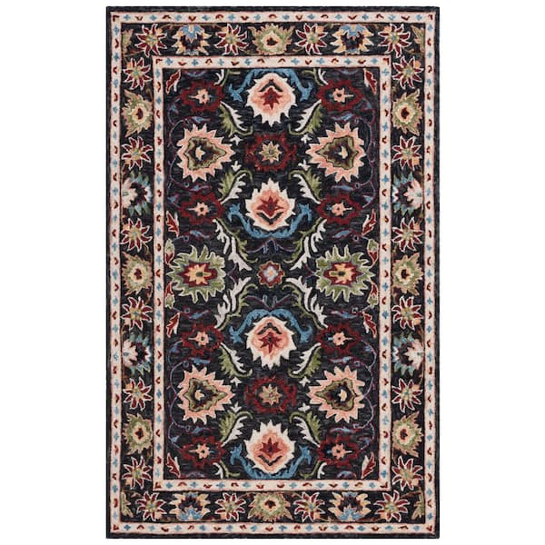 SAFAVIEH Blossom 6 ft. x 9 ft. Black/Ivory Border Ornate Area Rug ...