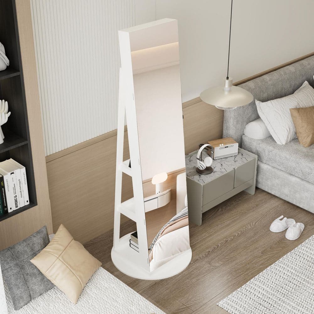 Seafuloy White 21.6 in. W x 62.3 in. H Rectangle 360° Rotating Wood ...