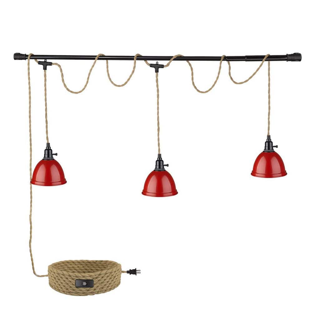 JAZAVA 3-Light Red Hanging Pendant Lamps with Metal Dome Shade 29 ft ...