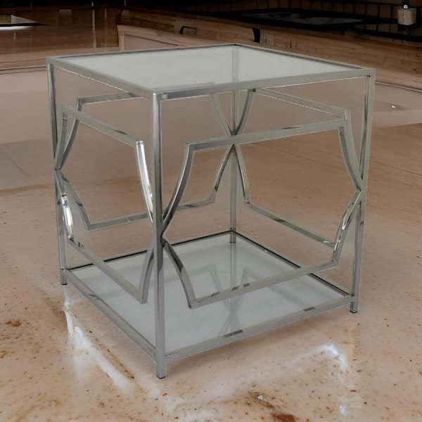 Benjara 24 in. Silver Square Glass Plant Stand with 1-Tier BM310074 ...