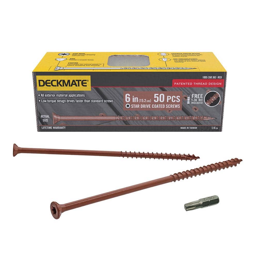 DECKMATE ¼ in. x 6 in. Red Star Drive Flat-Head Wood Deck Screws (50 ...