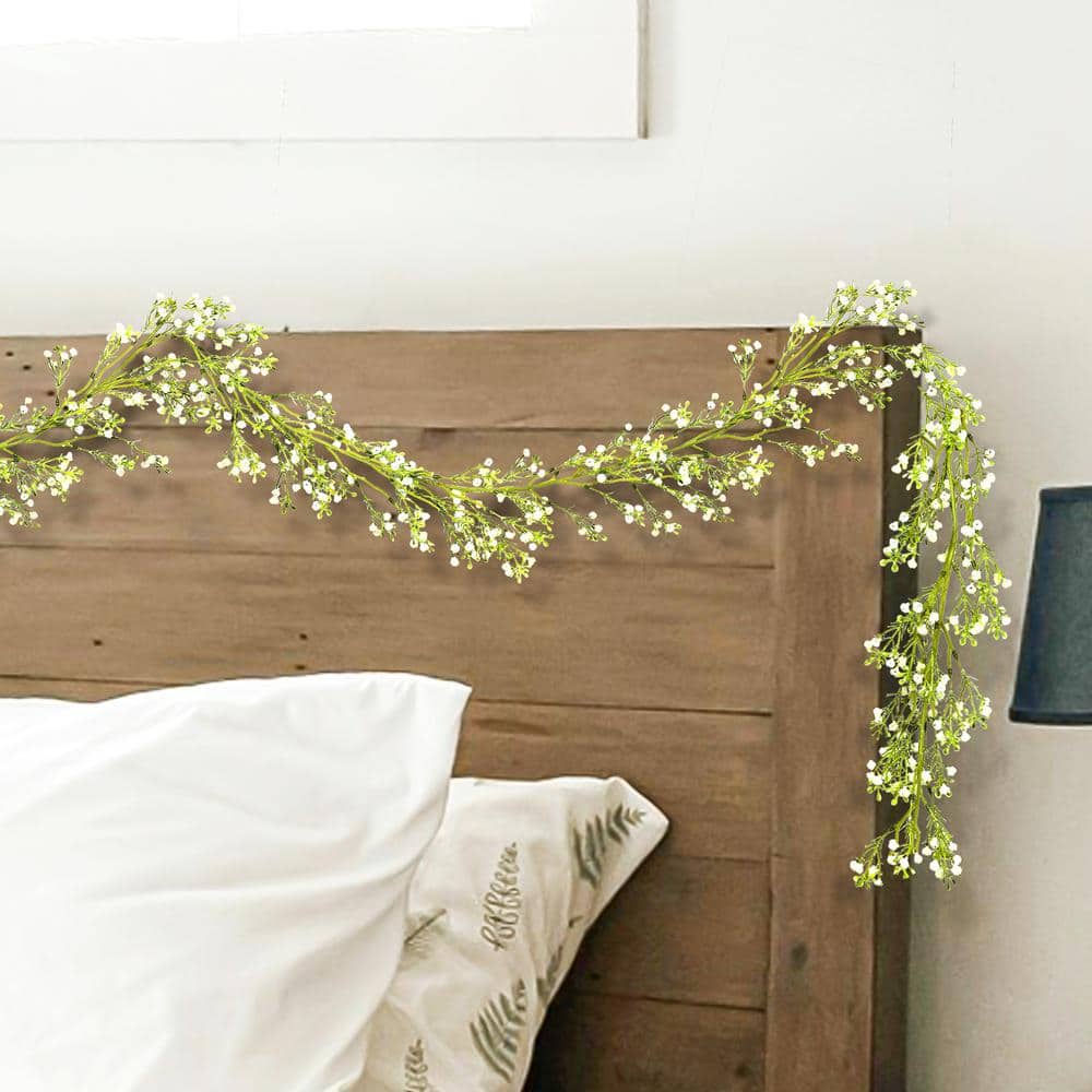LIVING LUXURY 6 .5 ft. Artificial Baby's Breath Gypsophila Leaf Vine ...