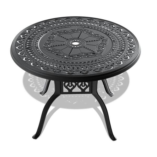 Willit 39.37 in. Black Round Cast Aluminum Outdoor Dining Table SL-1110 ...
