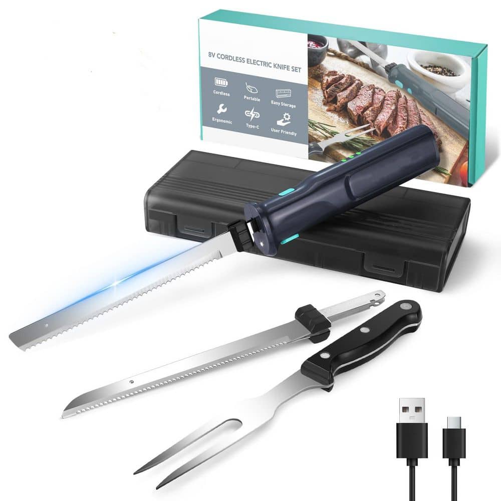 Wudkey 8 in. Stainless Steel Electric Knife Set with Safety Lock and ...